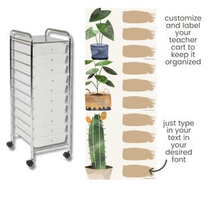 10 Drawer Cart Labels | Rustic Boho Plants Teacher Trolley Labels ...
