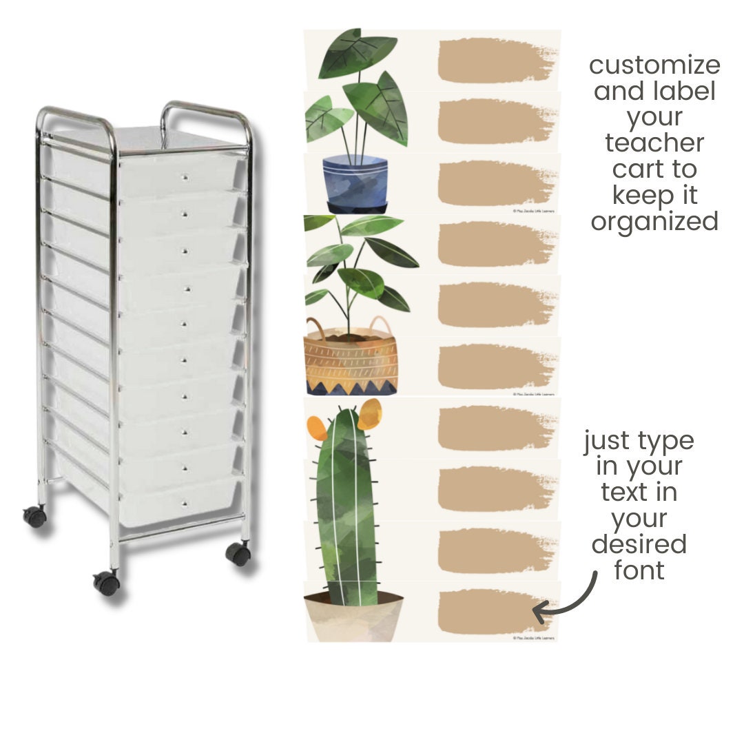 10 Drawer Cart Labels Rustic Boho Plants Teacher Trolley - Etsy