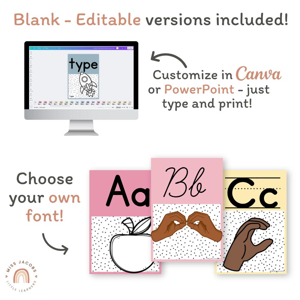 Alphabet Posters | SPOTTY PASTELS | Muted Rainbow Decor | Editable - Etsy