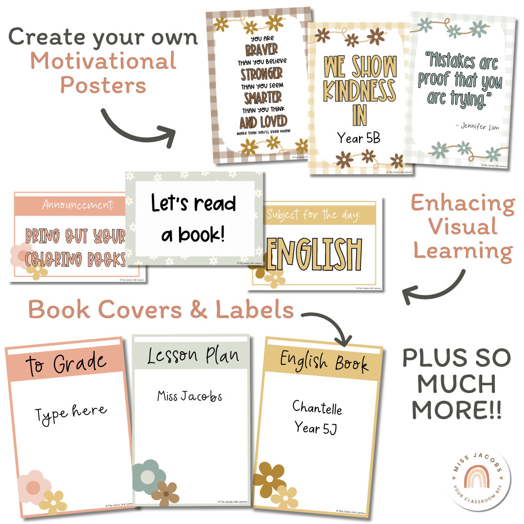 Editable Classroom Posters | Daisy Gingham Neutrals Classroom Decor - Etsy