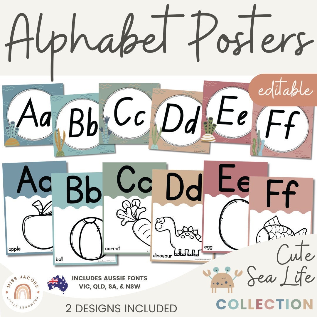 Alphabet Posters Cute Sea Life Classroom Decor Editable - Etsy