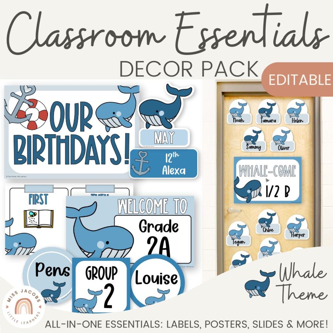 Editable Whale Theme Classroom Decor Pack, Coastal Calm Teacher ...