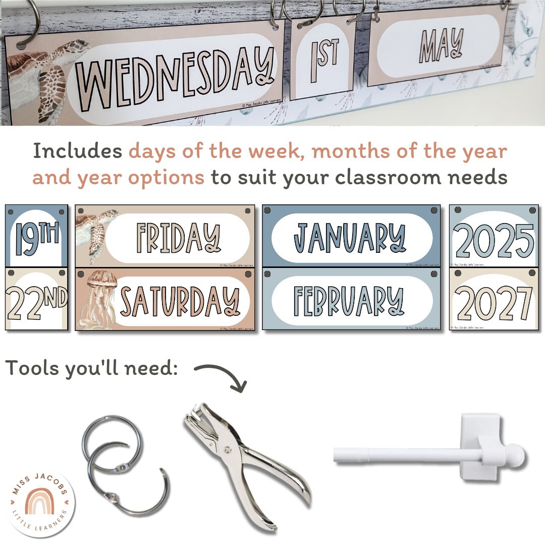 Flip Calendar | Interactive Date Display | Modern Ocean Classroom Decor ...