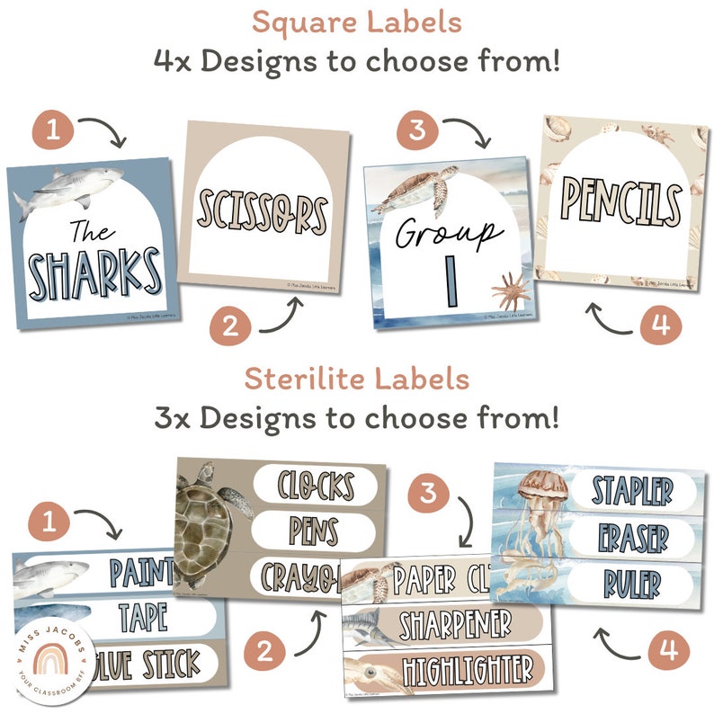 Classroom Supply Labels & Student Name Tags | Modern Ocean Classroom ...