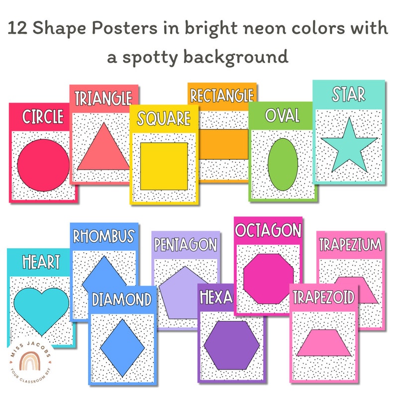 Shape Posters | Spotty Rainbow Brights Classroom Decor | Editable - Etsy