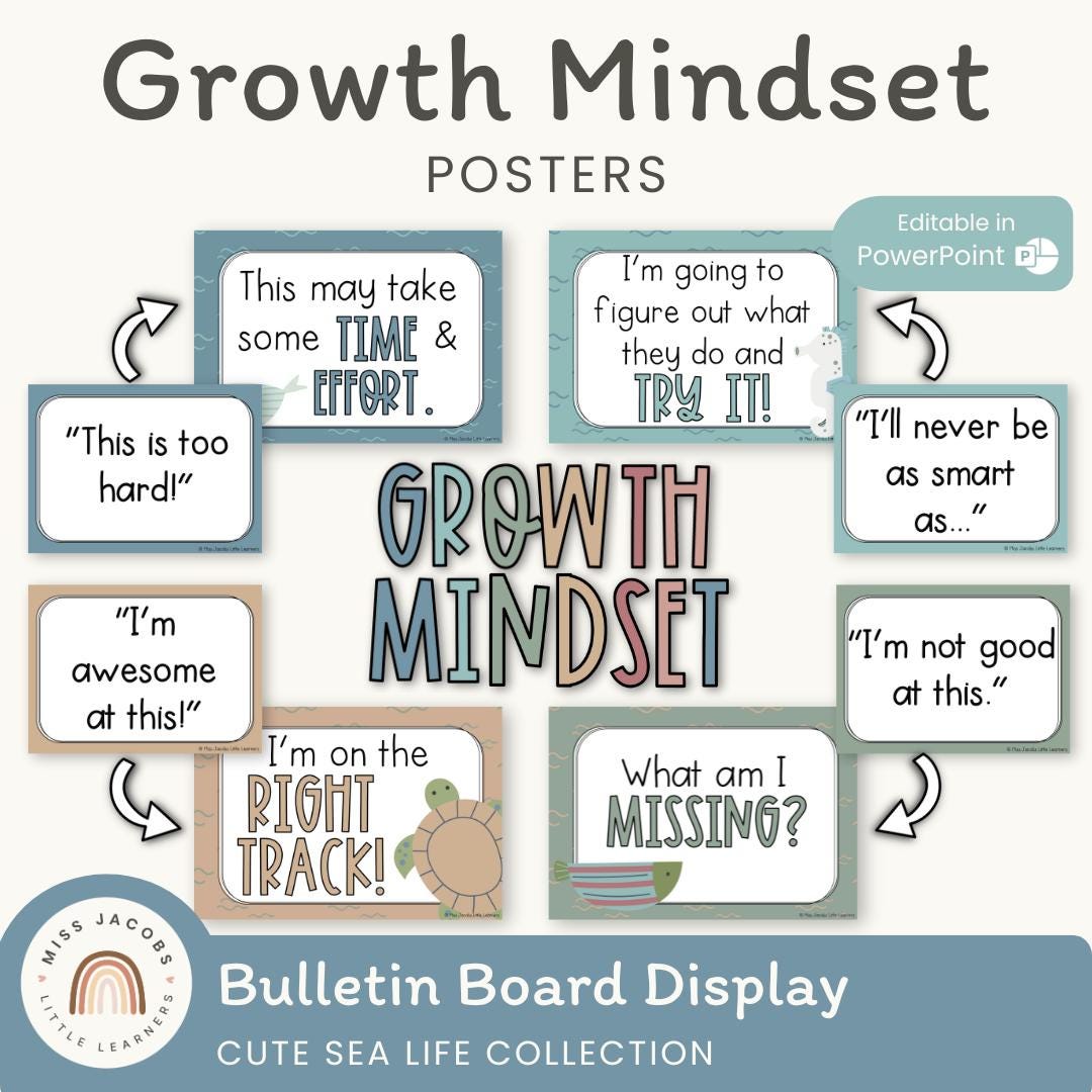 Modern Growth Mindset Display | Cute Sea Life Classroom Decor ...