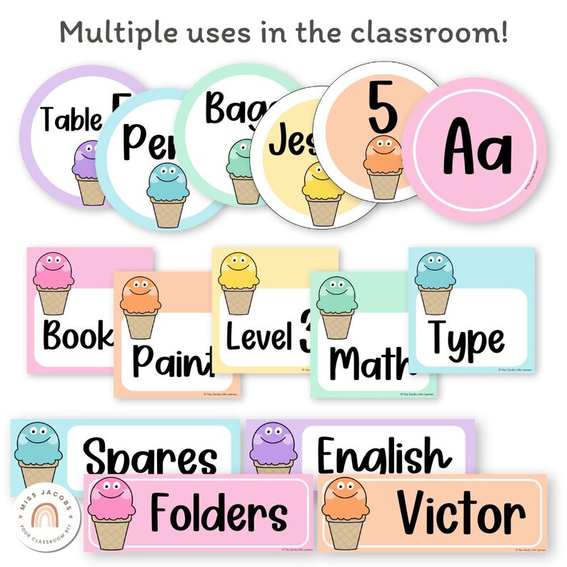 Pastel Ice Cream Classroom Decor Bundle, Editable Teacher Essentials ...