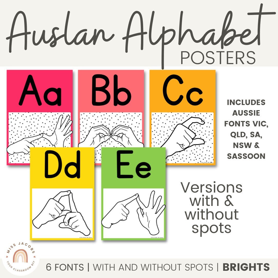 Auslan Alphabet Posters | RAINBOW BRIGHTS | With and Without Spots - Etsy