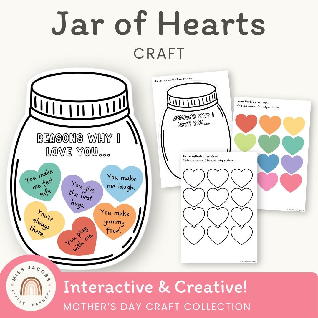 Jar of Hearts Mother’s Day Craft, Printable Gratitude Jar, Keepsake ...