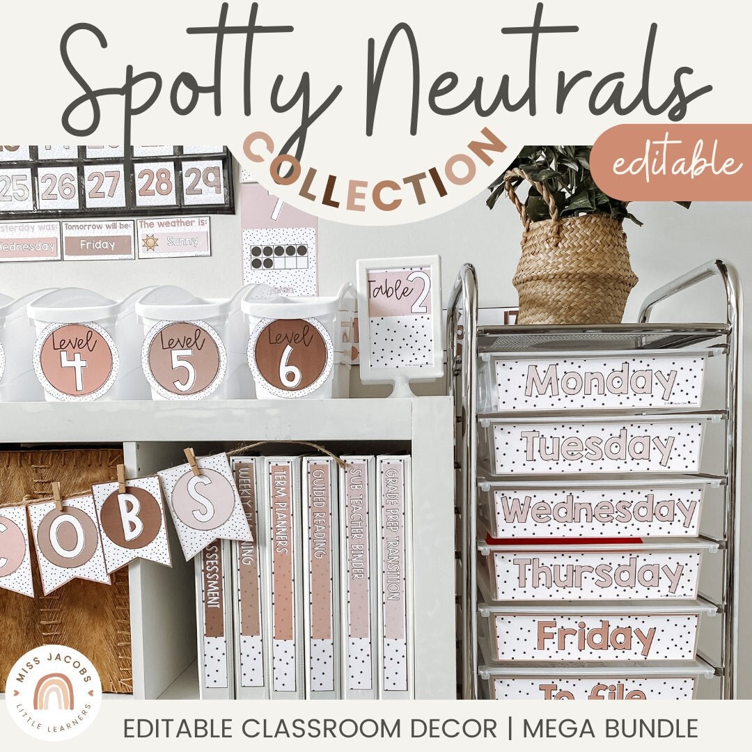 SPOTTY NEUTRALS Classroom Decor Bundle BW Neutrals Ombré and Diversity ...