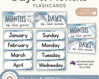 Days and Months Flashcards Modern Ocean Theme: Month of the Year ...