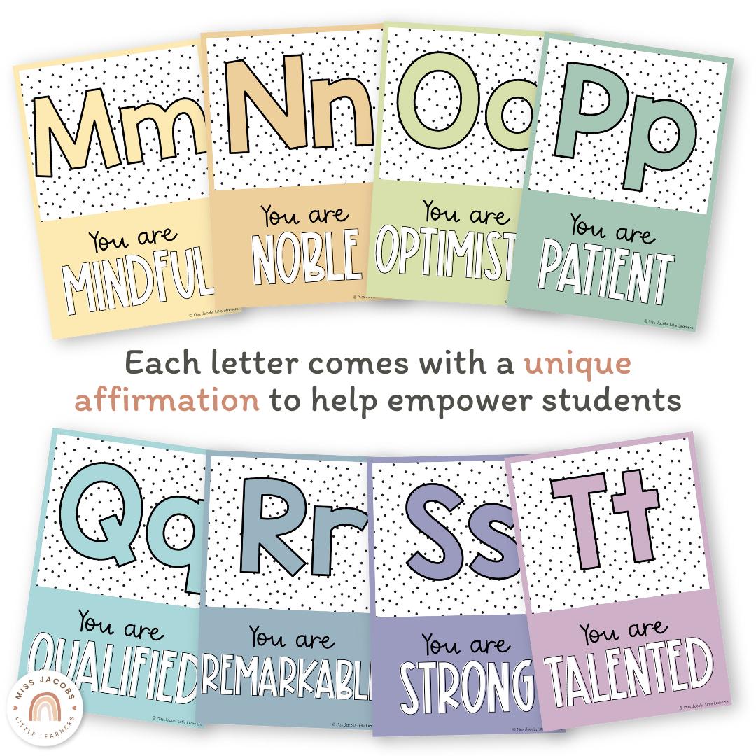 Spotty Pastel Affirmation Alphabet Posters, Rainbow Affirmations for ...