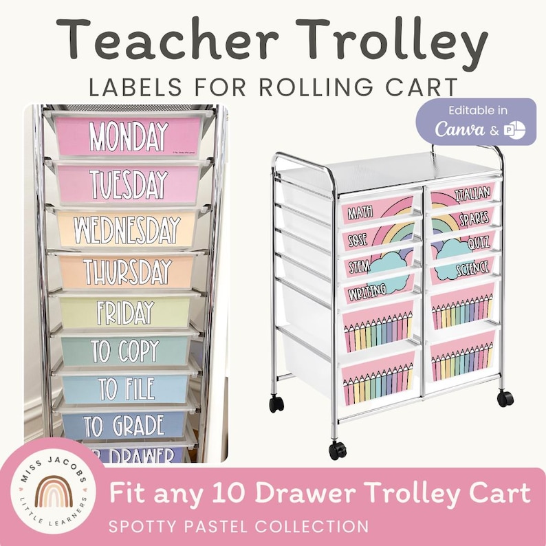 Teacher Trolley Labels | 10 Drawer Cart Labels | SPOTTY PASTELS ...