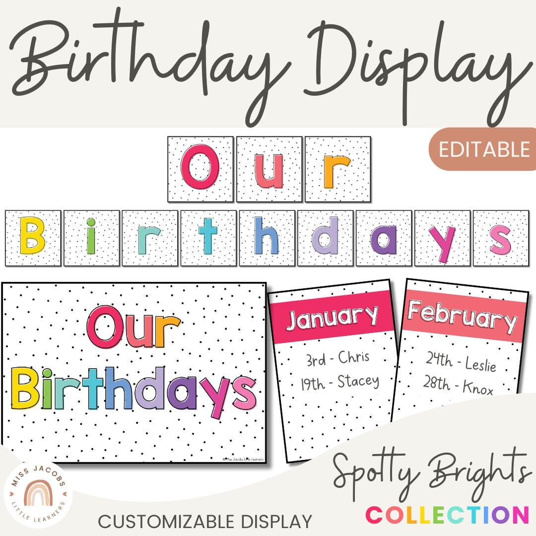 Birthday Display Printable, Spotty Bright Birthday Chart Classroom Wall ...