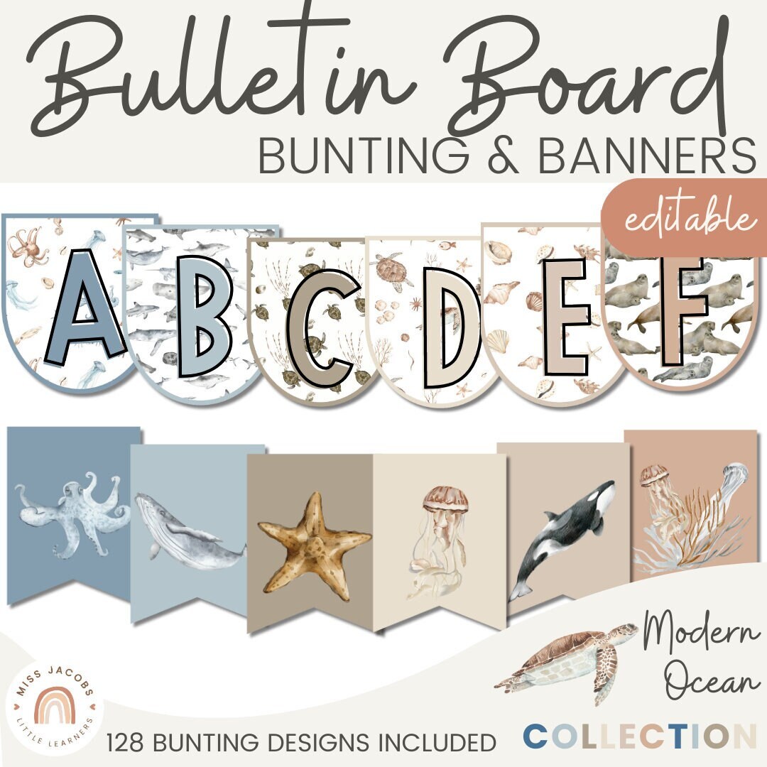 Bunting and Display Banners | Modern Ocean Classroom Decor | Editable ...