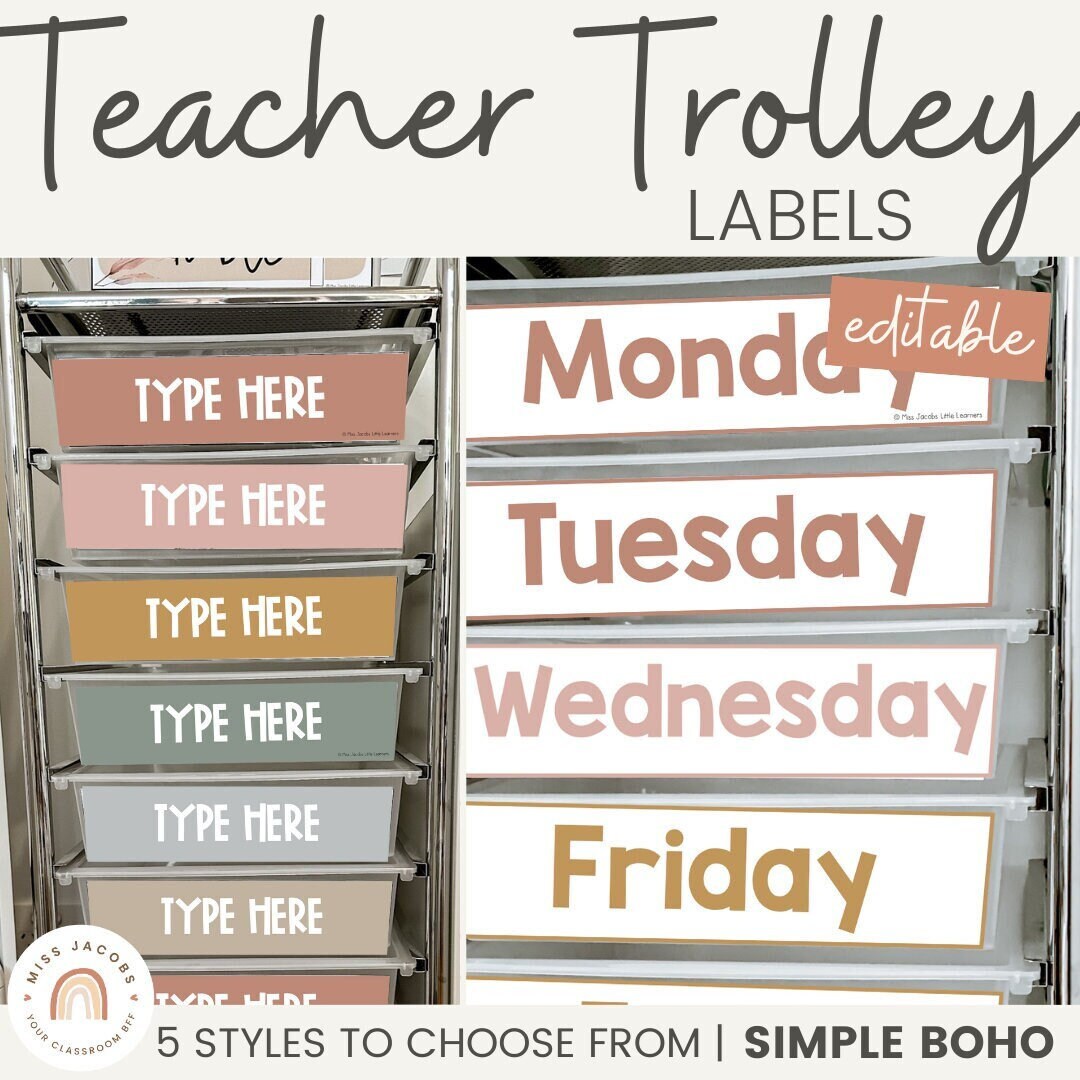 Teacher Trolley Labels | SIMPLE BOHO | Editable - Etsy