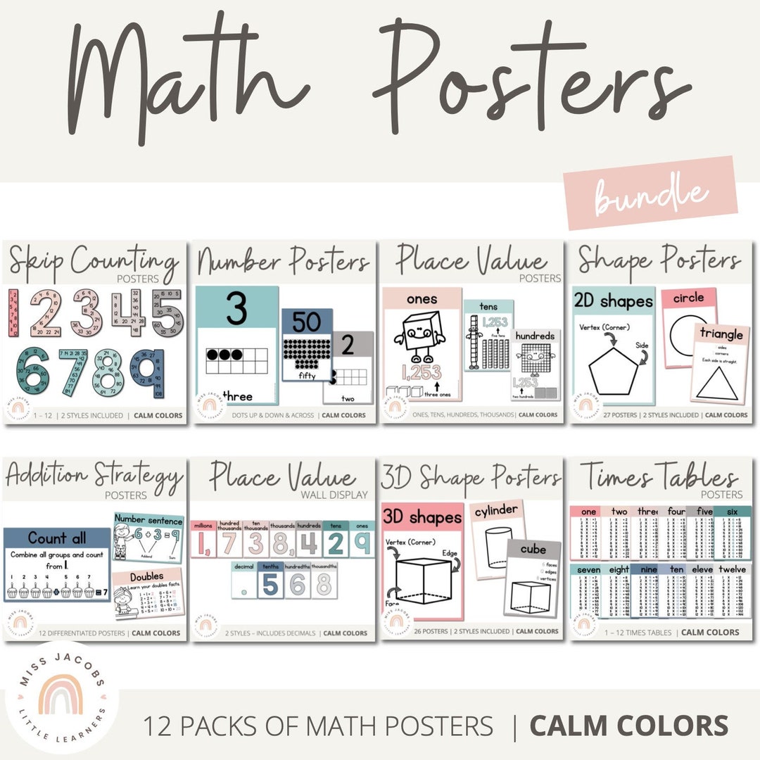 CALM COLORS Math Posters Bundle Modern Rainbow Classroom Decor - Etsy