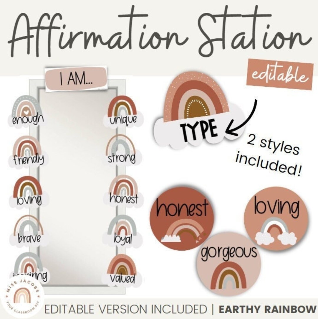 Boho Affirmation Station, Earthy Rainbow Affirmation Cards Printable ...