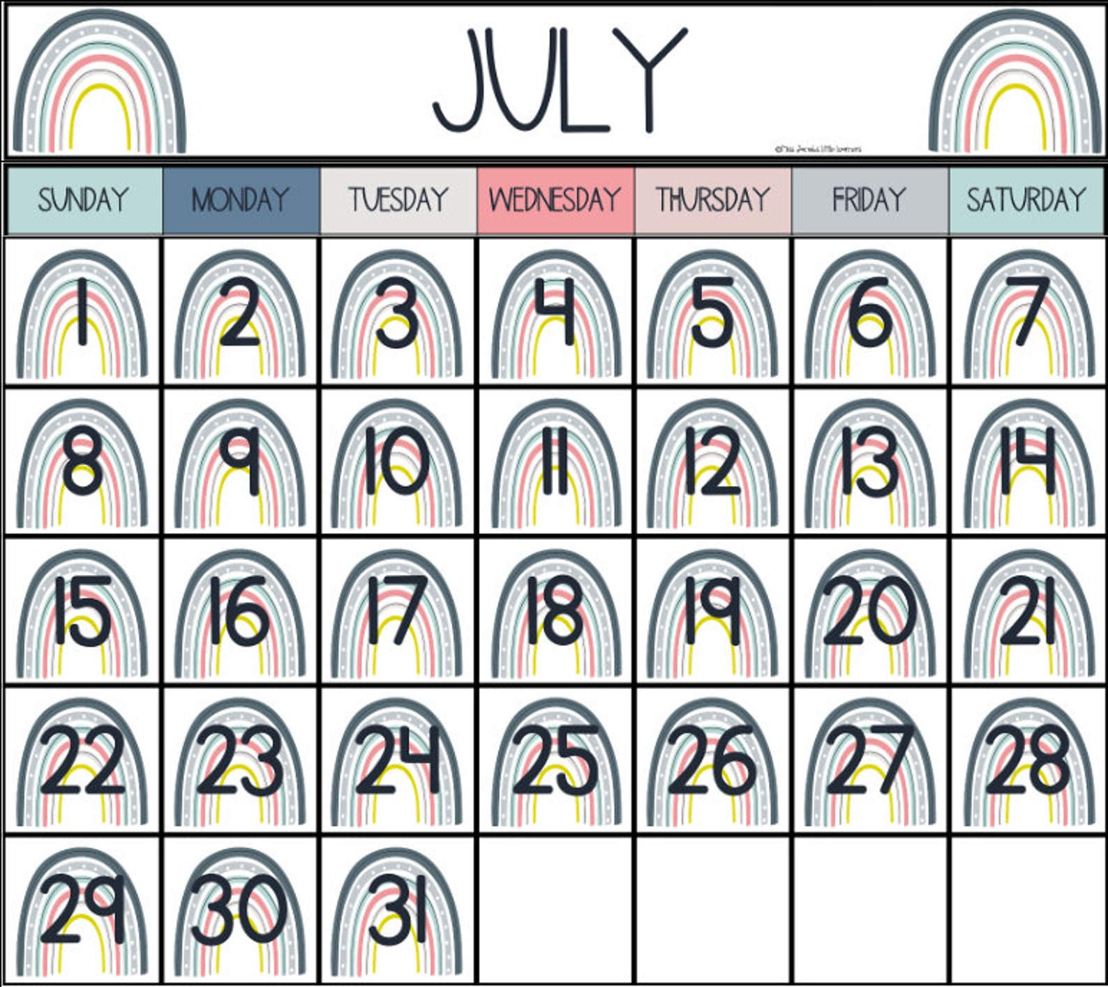 MODERN RAINBOW Classroom Calendar and Weather Display Editable Calm ...