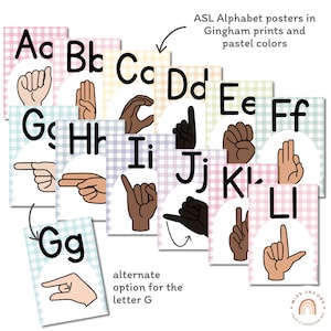 ASL american Sign Language Alphabet Posters Daisy Gingham Pastels ...