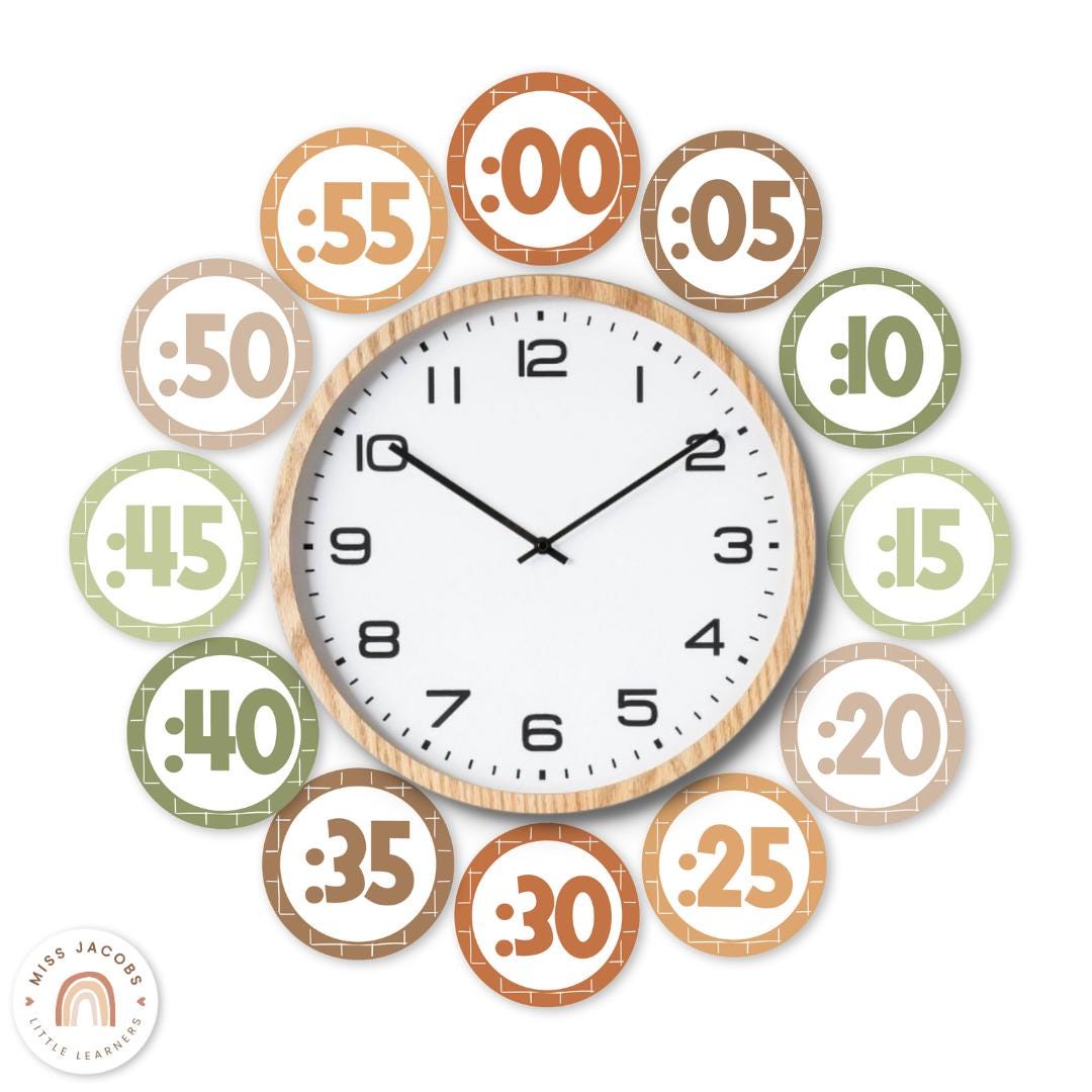 Woodland Clock Labels, Printable Minute Numbers Learning Time, Editable ...