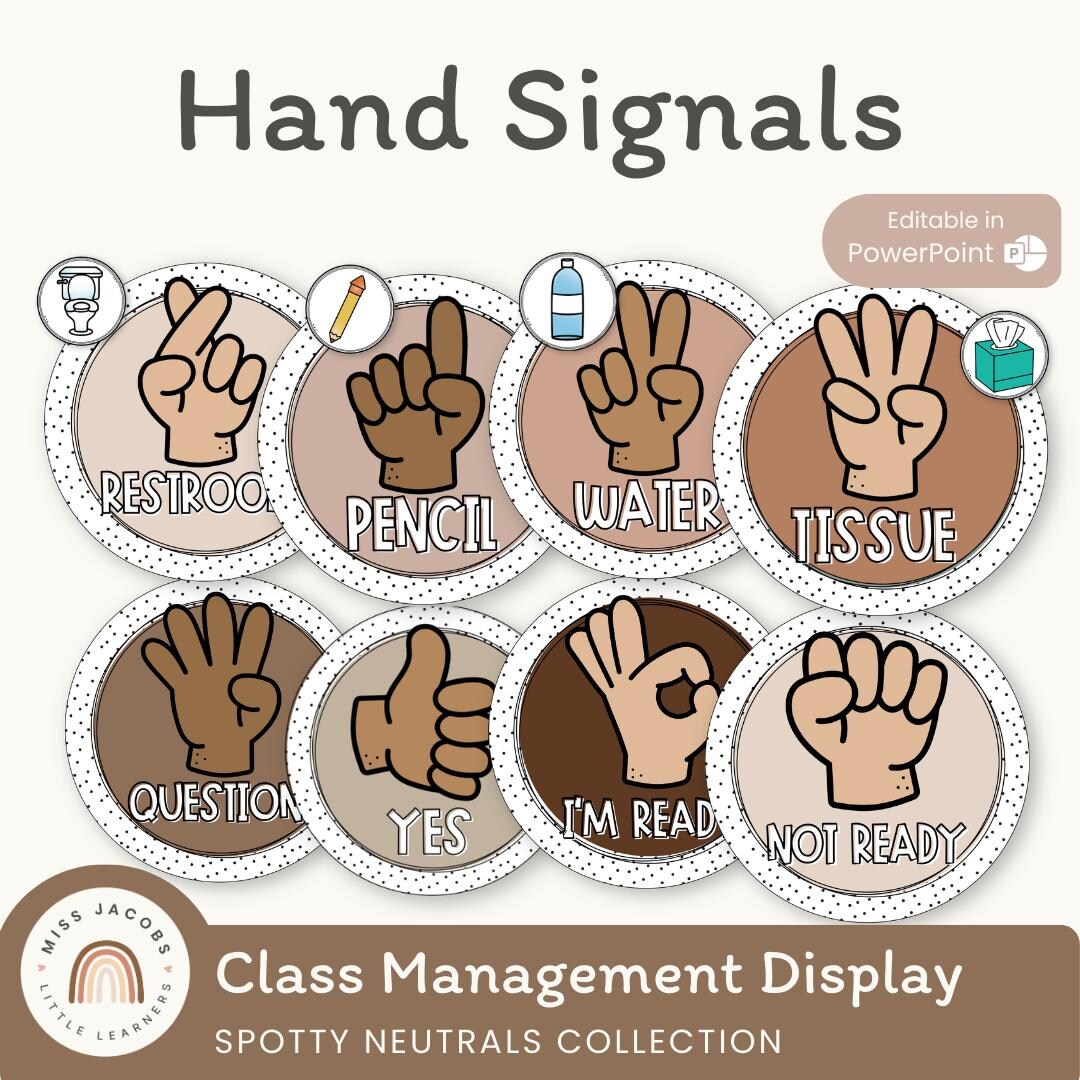 Hand Signals Posters | SPOTTY NEUTRALS Classroom Decor | EDITABLE - Etsy
