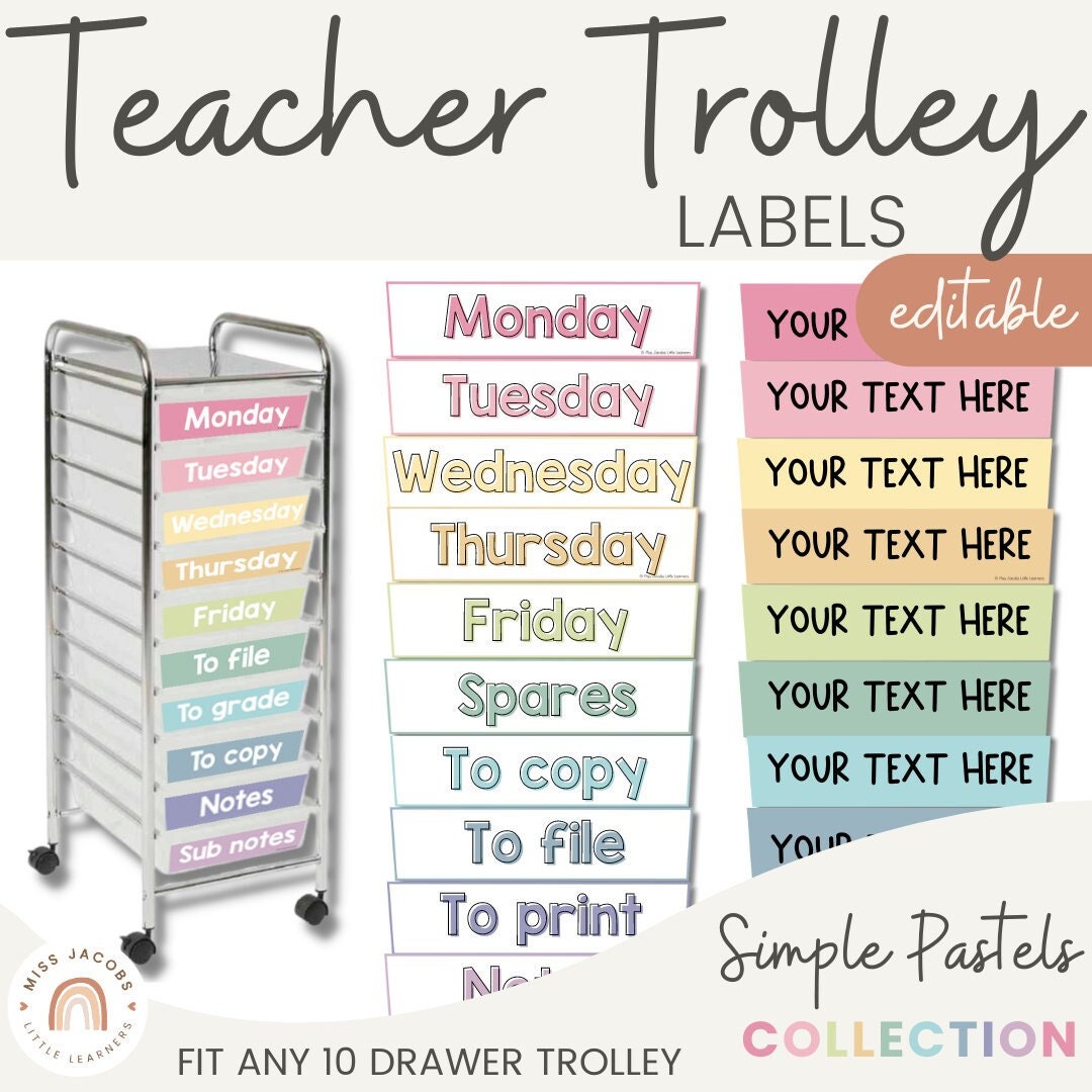 Teacher Trolley Labels | 10 Drawer Cart Labels | PASTELS | EDITABLE - Etsy