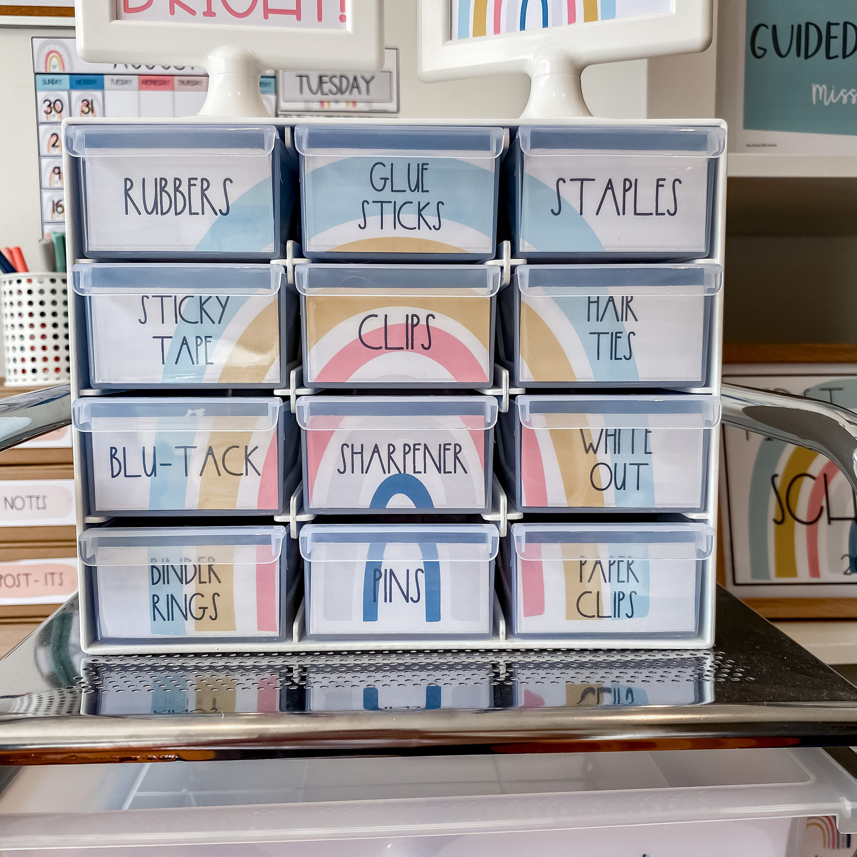 MODERN RAINBOW Teacher Toolbox Labels Editable Calm Colors | Etsy