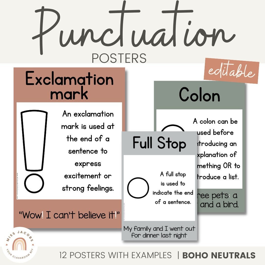 NEUTRAL Punctuation Posters | Boho Color Palette | Neutral Classroom ...