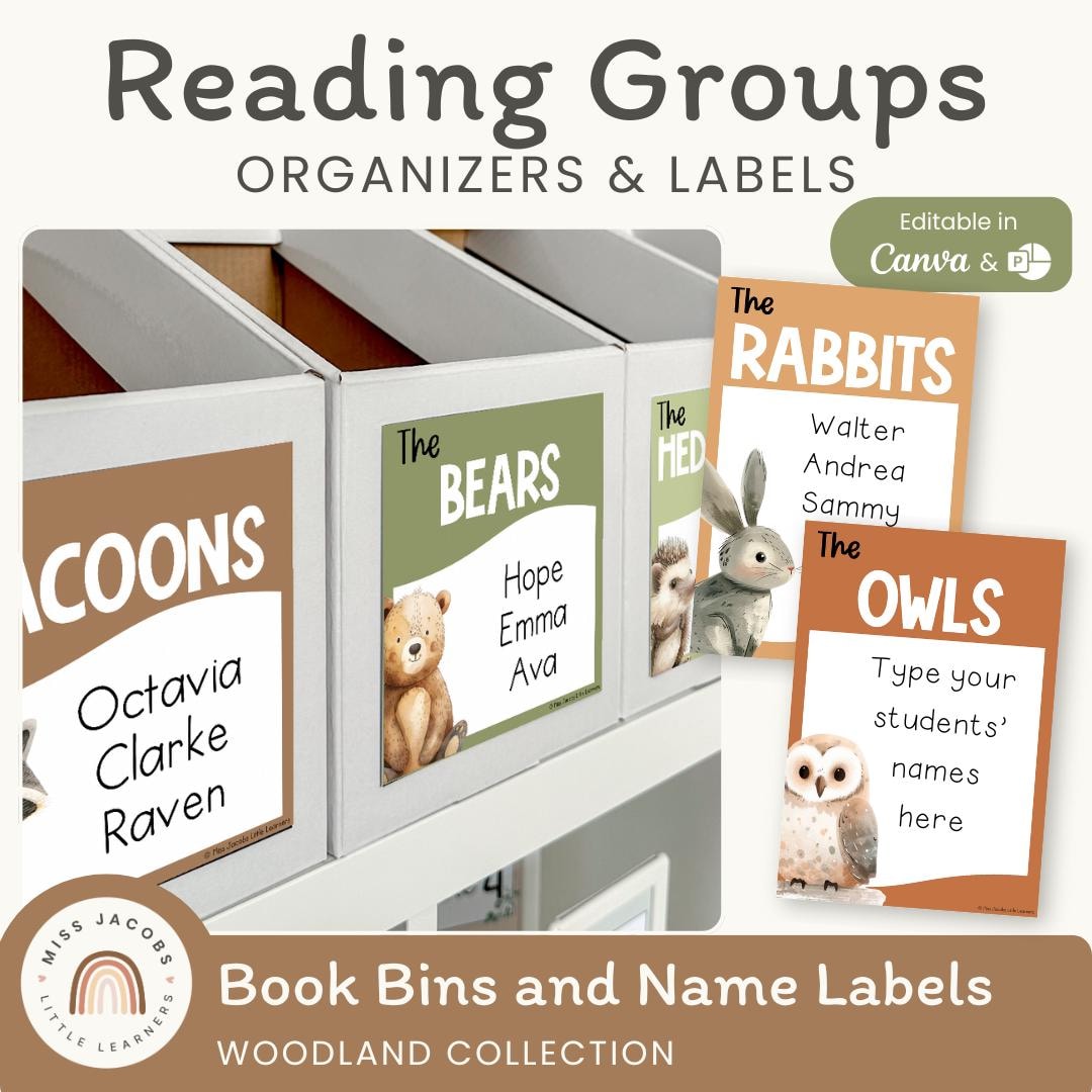 Woodland Book Bin Labels, Forest Animals Theme Reading Group Organizers ...