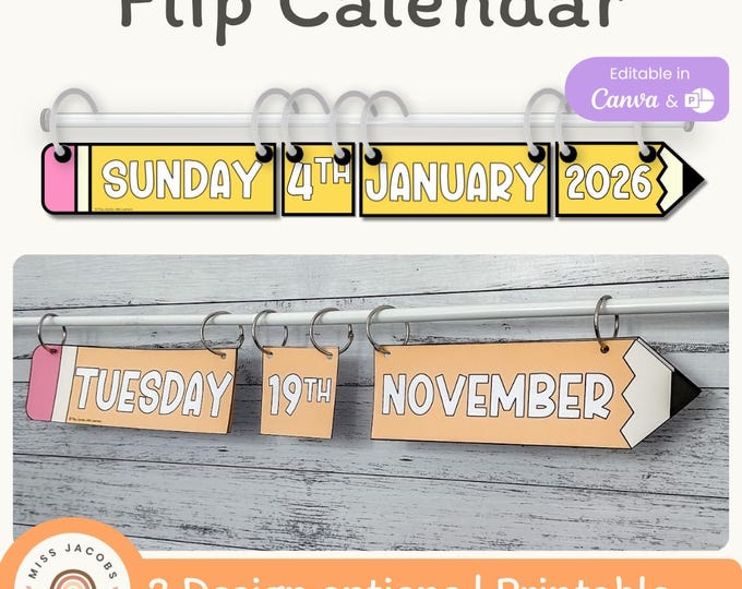Cutesy Flip Calendar, Editable Classroom Flip Calendar Set, Printable ...