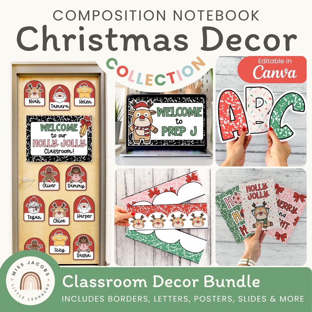 Christmas Bulletin Board Kit Bundle: Composition Notebook Holiday Decor ...
