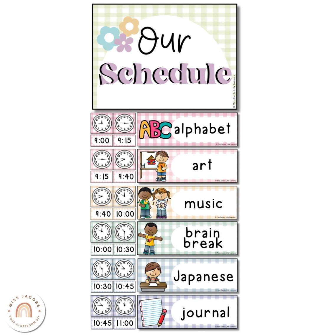 Classroom Visual Schedule, Daisy Gingham Pastels Daily Routine Chart ...