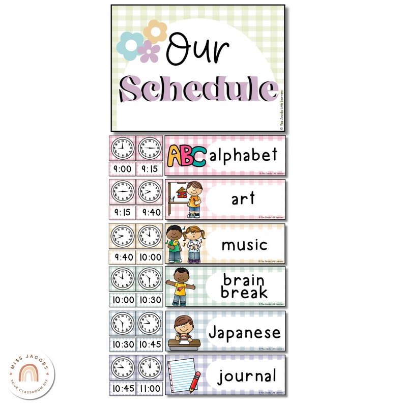 Classroom Visual Schedule, Daisy Gingham Pastels Daily Routine Chart ...