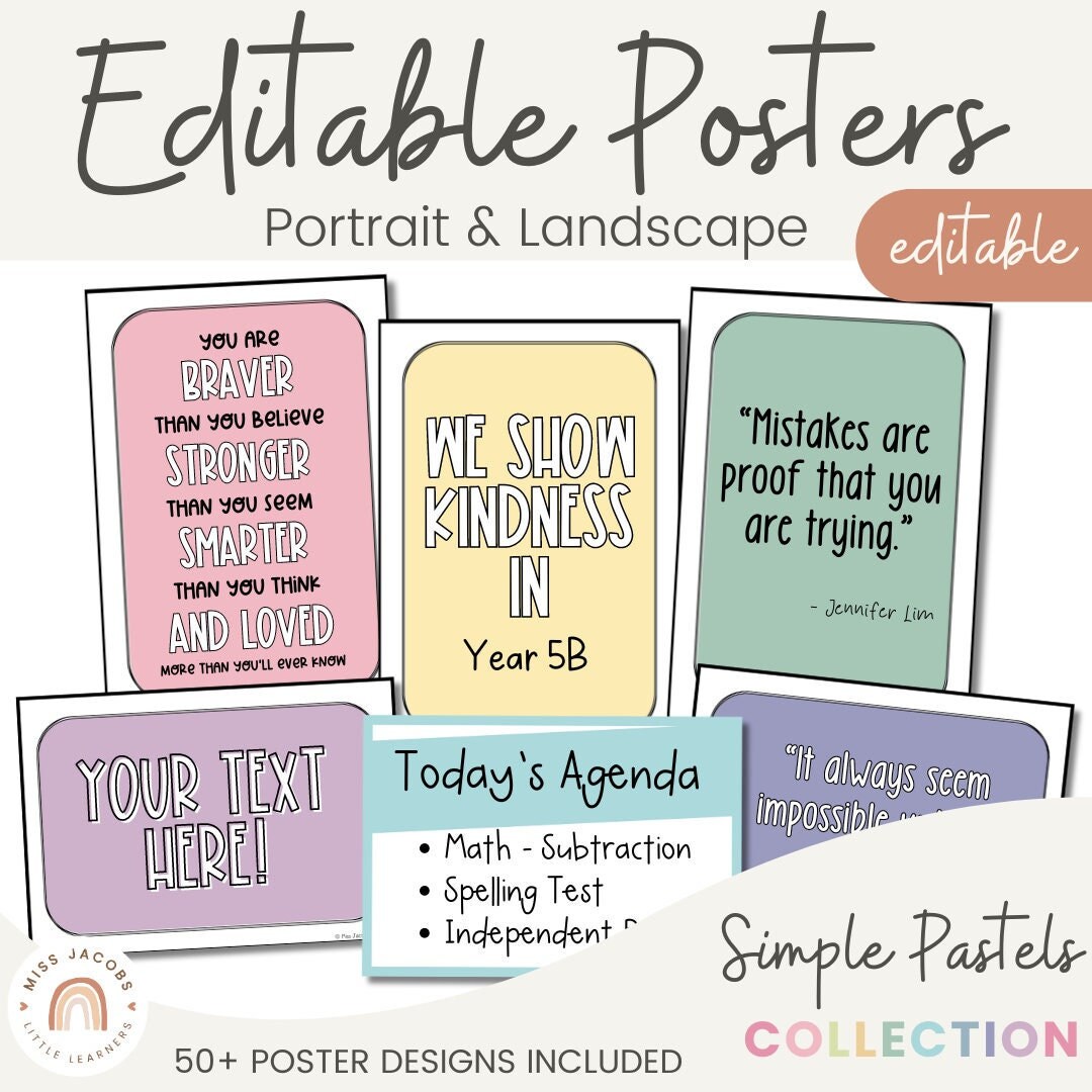 Editable Classroom Posters | PASTELS - Etsy
