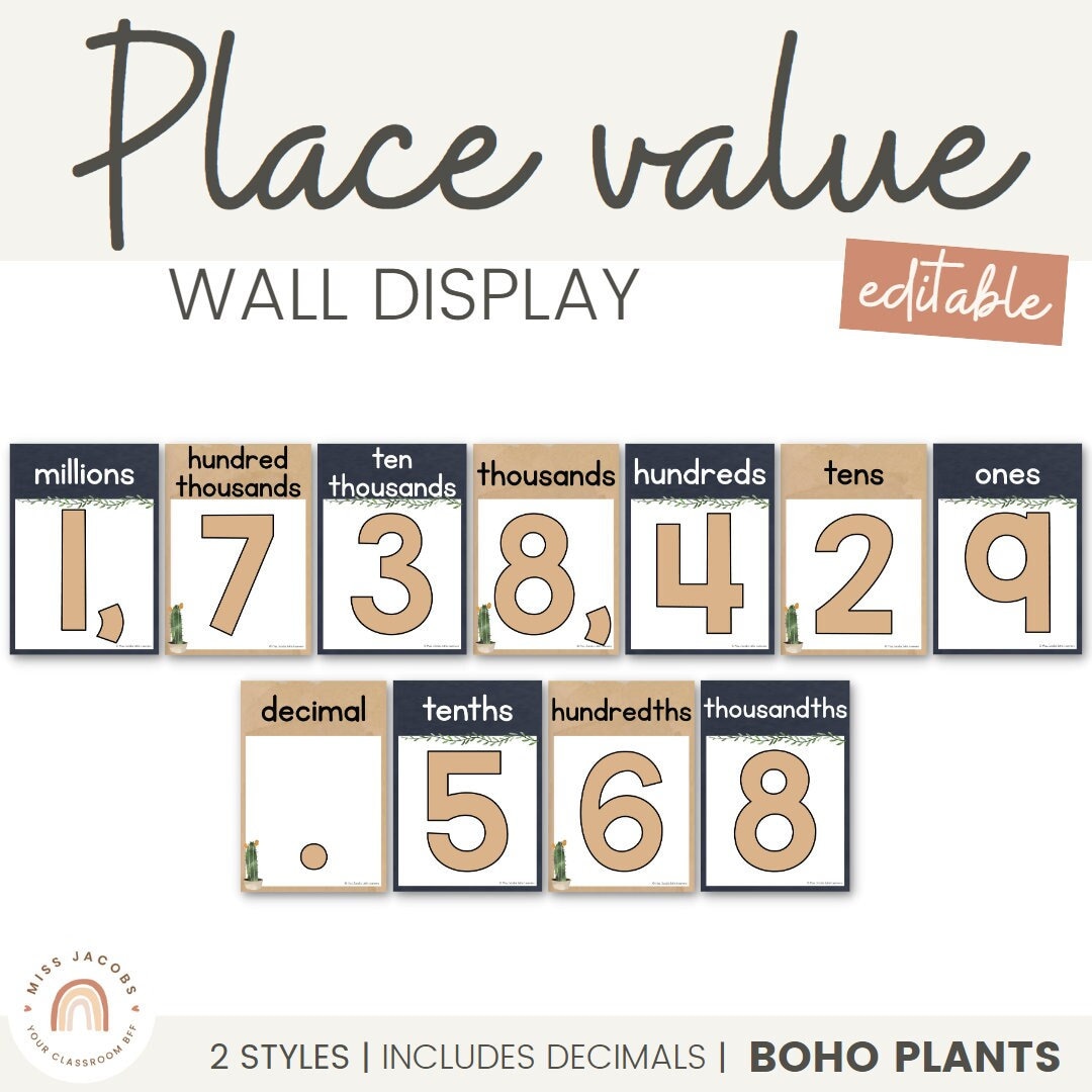 Place Value Display Posters Rustic BOHO PLANTS Decor - Etsy