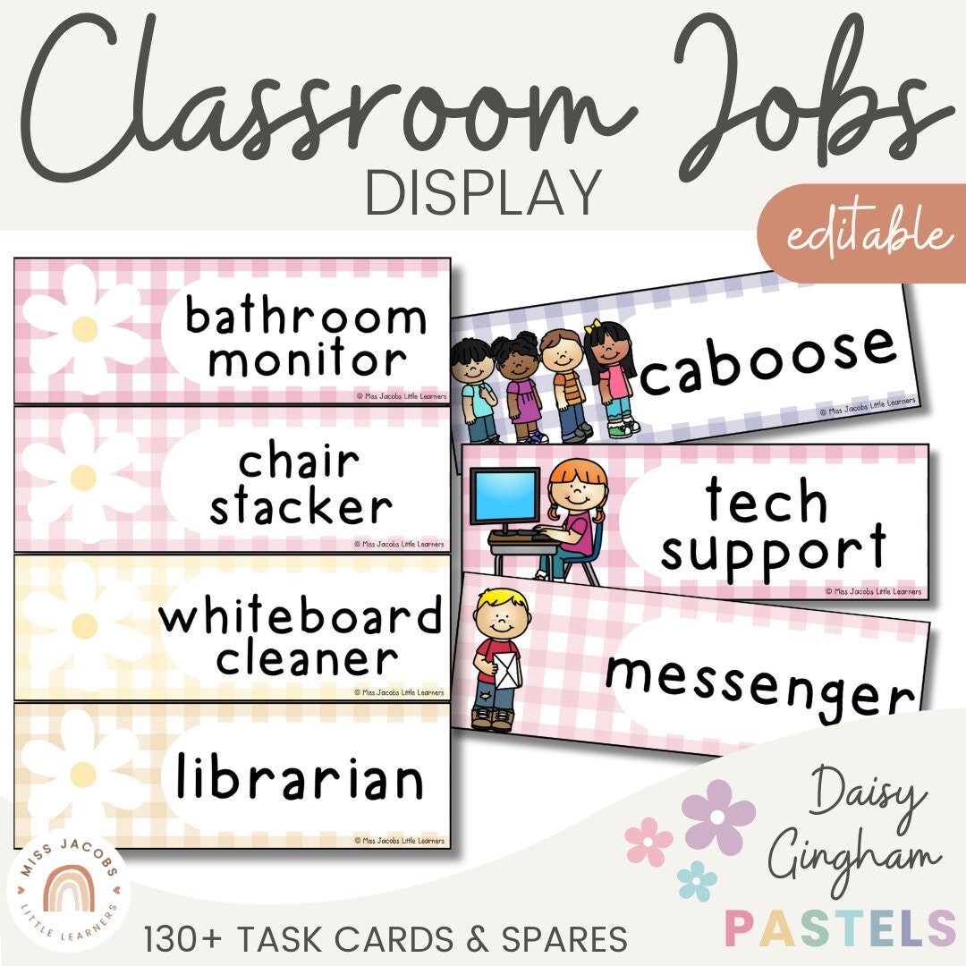 Classroom Jobs Display | Daisy Gingham Pastels Classroom Decor ...
