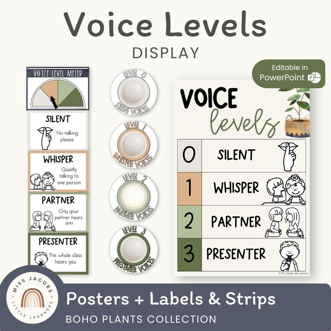 Rustic Boho Plants Voice Noise Level Display | EDITABLE Classroom ...