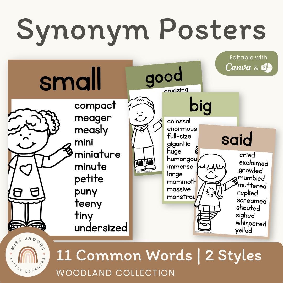 Woodland Synonym Posters, Printable Thesaurus Word Charts Writing ...