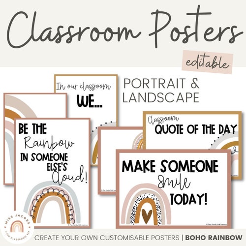 BOHO RAINBOW Editable Classroom Posters Neutral Rainbow - Etsy