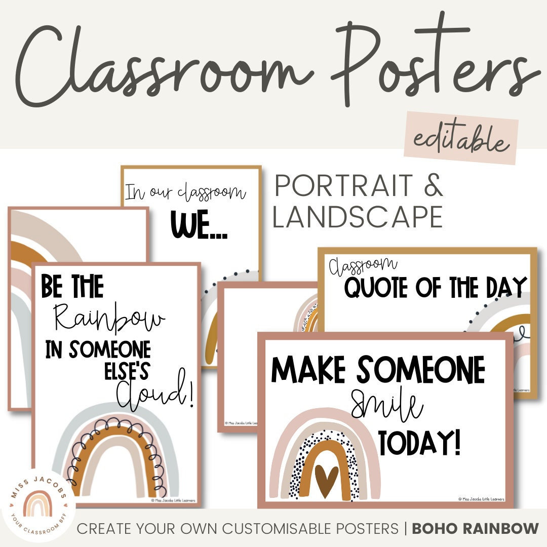 BOHO RAINBOW Editable Classroom Posters Neutral Rainbow - Etsy