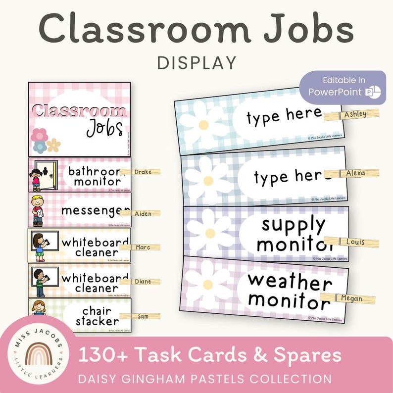 Classroom Jobs Display | Daisy Gingham Pastels Classroom Decor ...