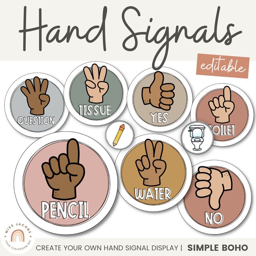 Hand Signal Posters | SIMPLE BOHO | Editable - Etsy