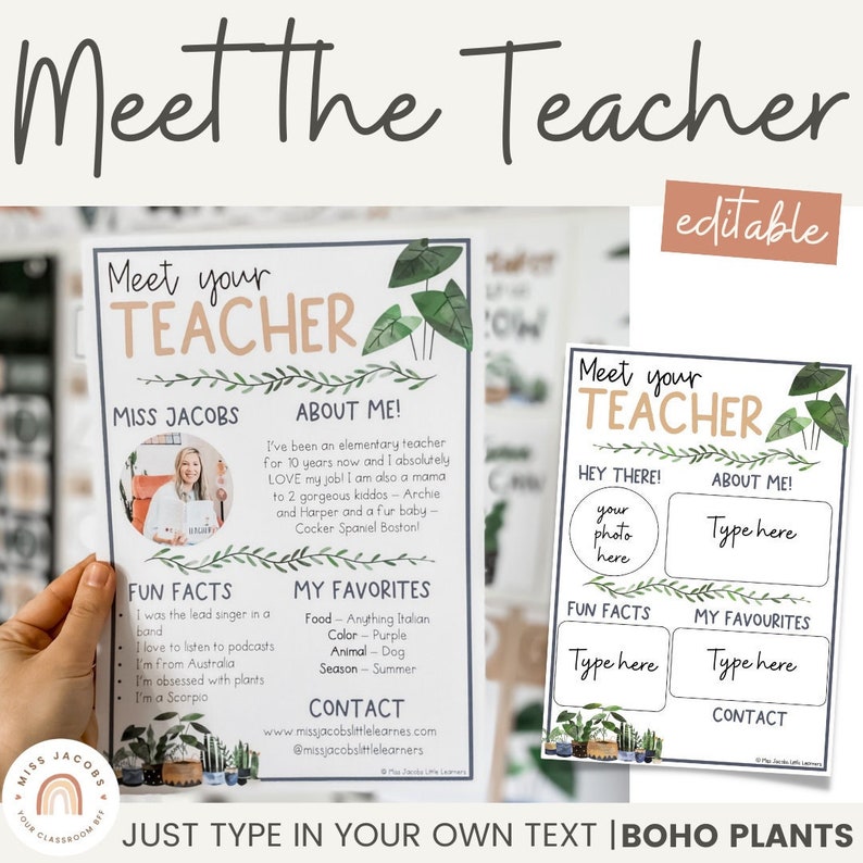 Meet the Teacher Templates Editable Modern Boho Plants Decor - Etsy
