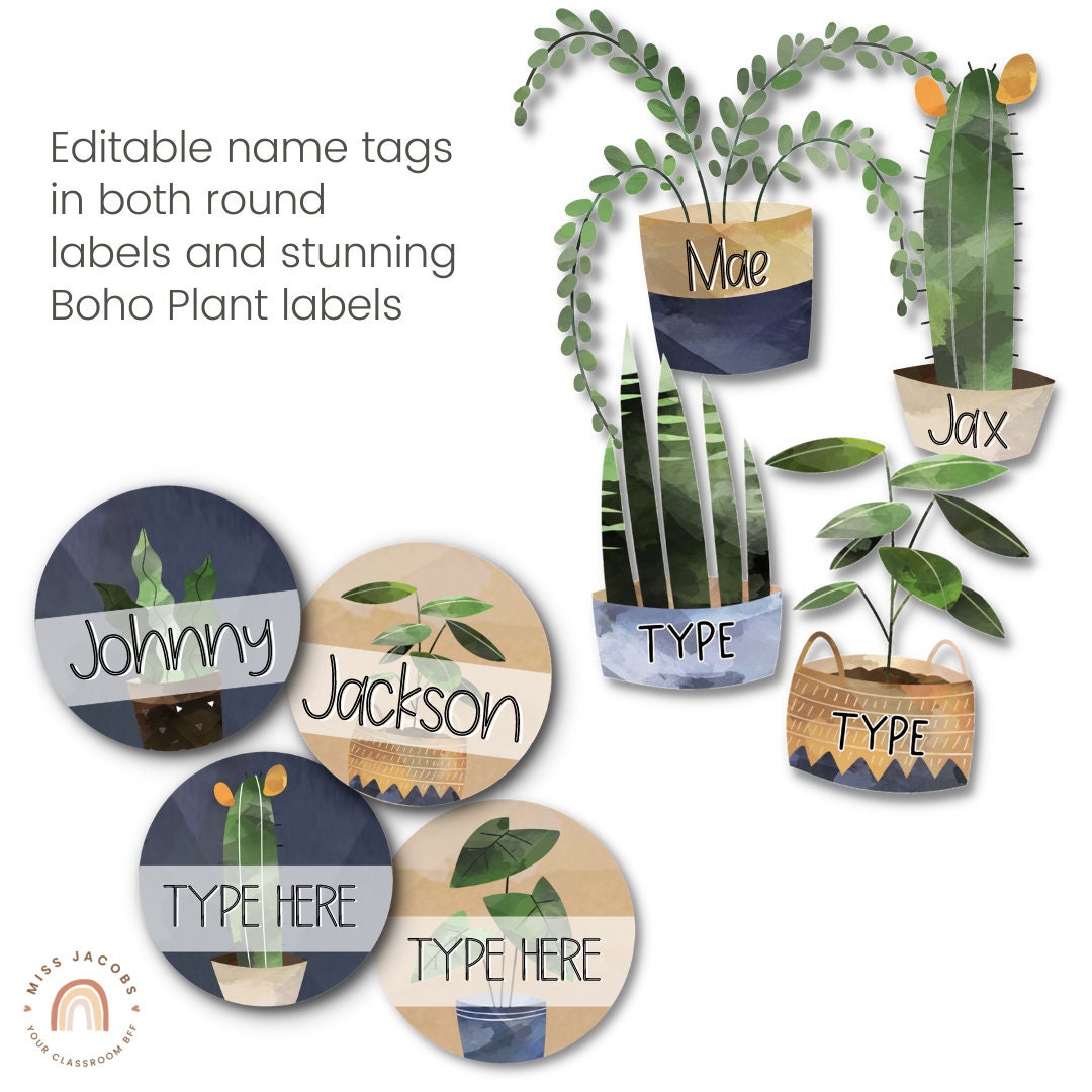 Modern Boho Plants Door Display | Editable Rustic Classroom Decor - Etsy