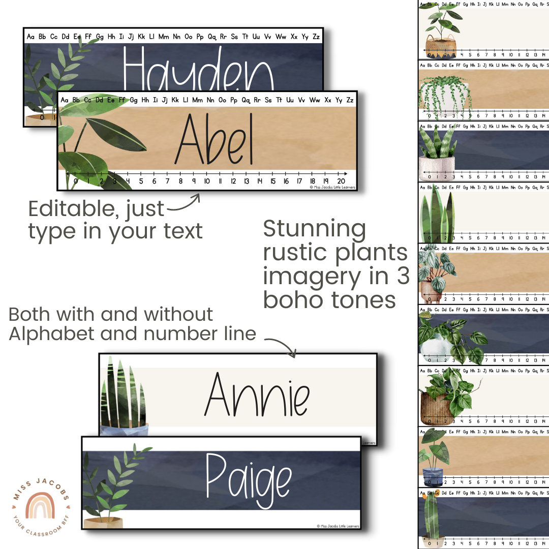 Boho Plants Student Desk Plates Editable Rustic Classroom - Etsy