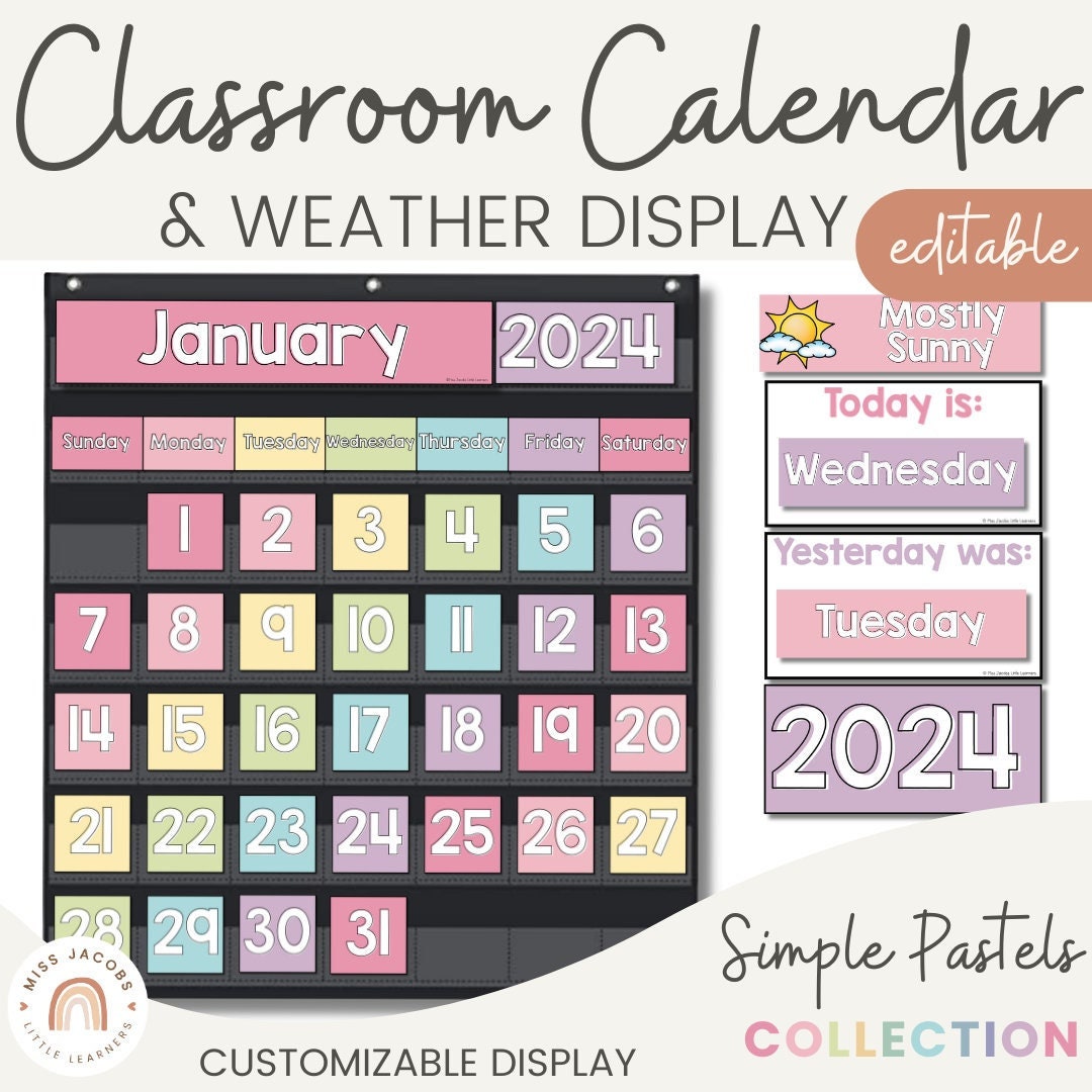 Classroom Calendar and Weather Display | PASTELS | Editable - Etsy