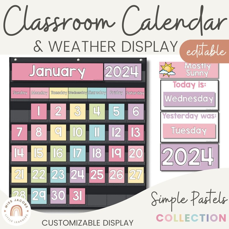 Classroom Calendar and Weather Display | PASTELS | Editable - Etsy