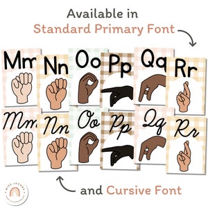 ASL american Sign Language Alphabet Posters Daisy Gingham Neutrals ...