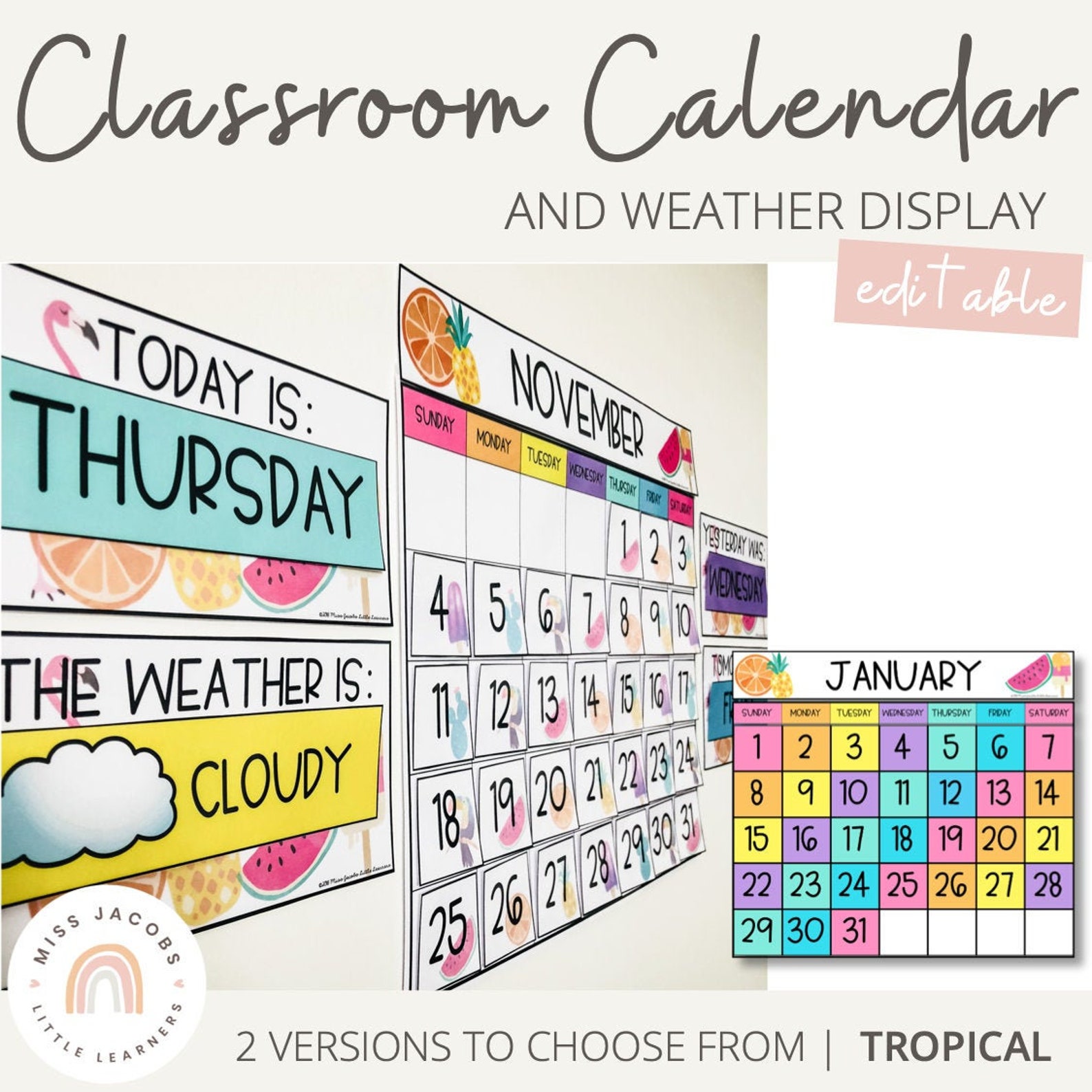TROPICAL Classroom Calendar and Weather Display Tropical - Etsy